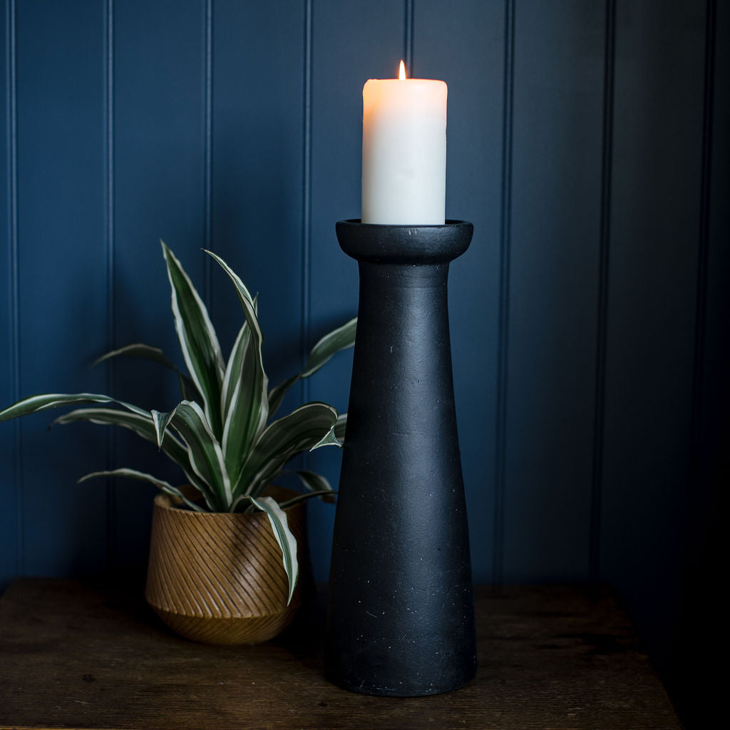Irthing - Black Terracotta Piller Candle Holder - Large – Arthur ...