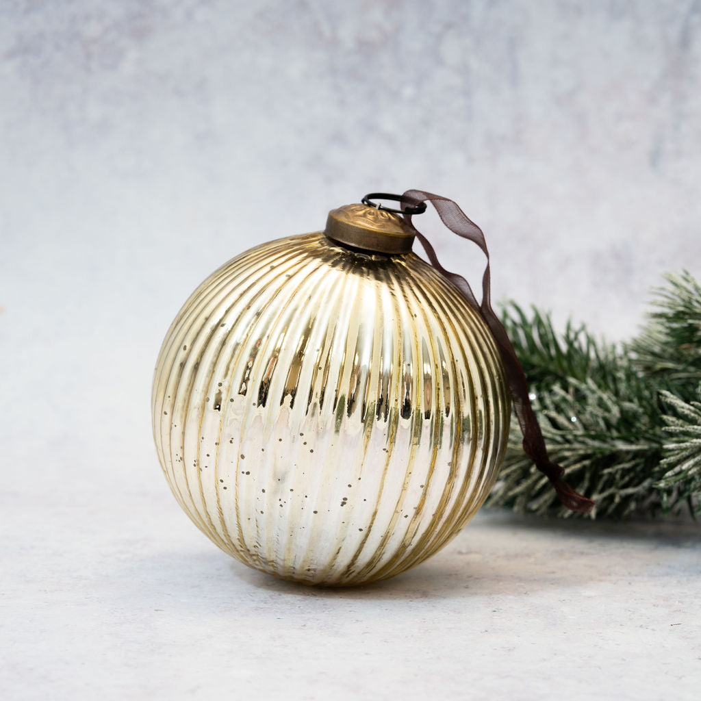 4" Gold Glass Ribbed Ball Decoration – Arthur Cameron Trade