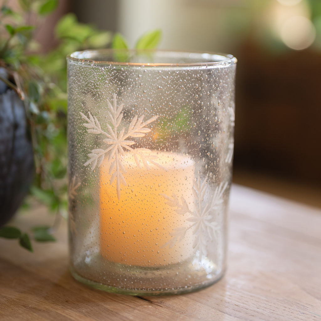 Ivy, Etched Snowflake Glass Tealight Holder – Arthur Cameron Trade