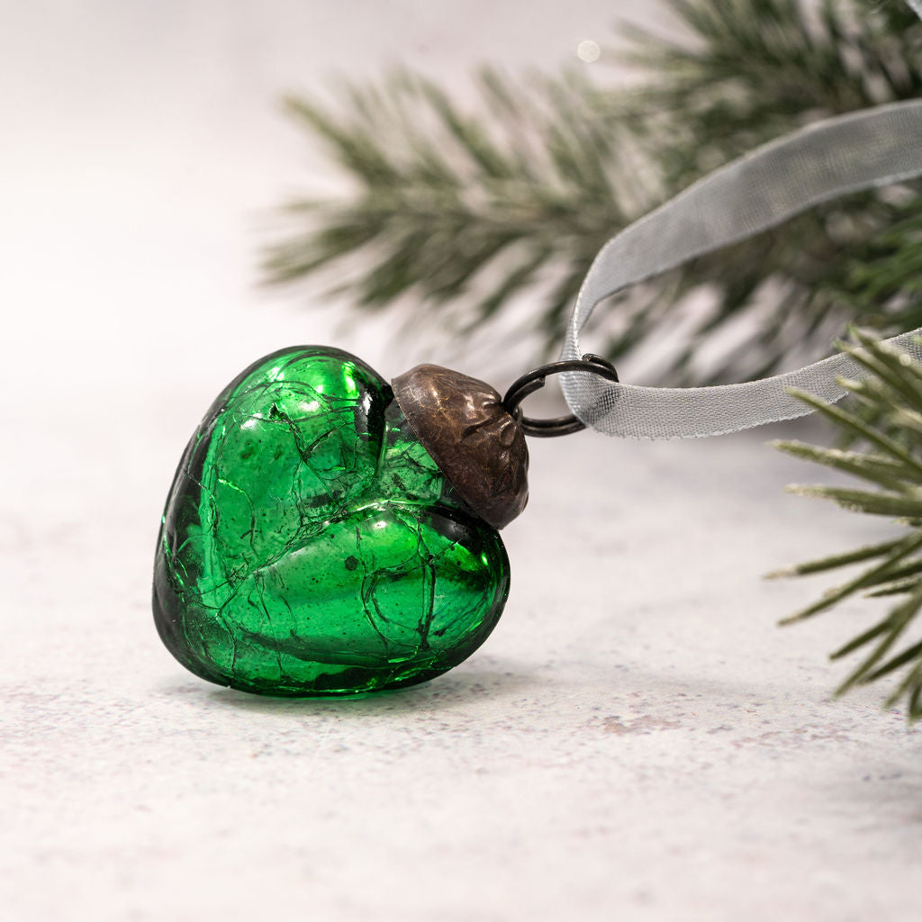 Set of 6 Small 1" Emerald Crackle Glass Christmas Decoration – Arthur ...