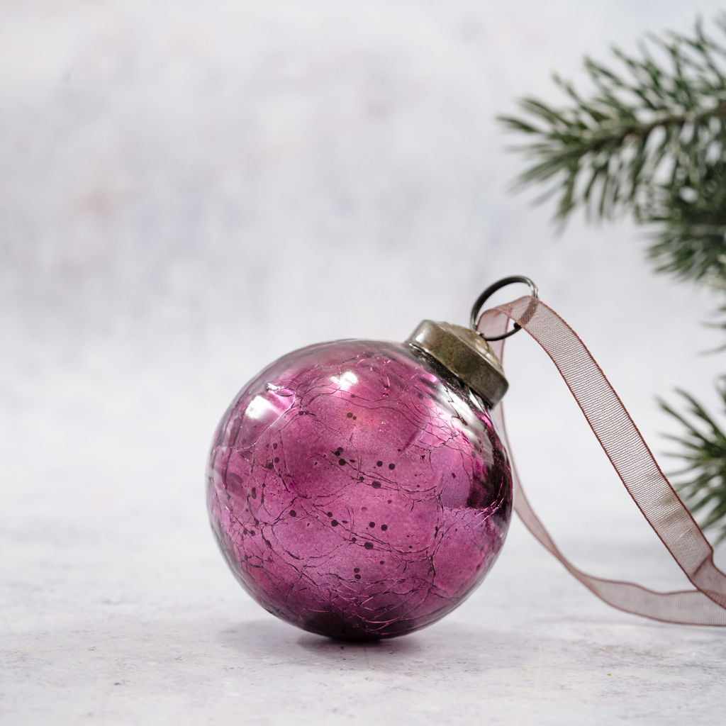 2" Mulberry Crackle Glass Christmas Bauble Christmas Decorations ...